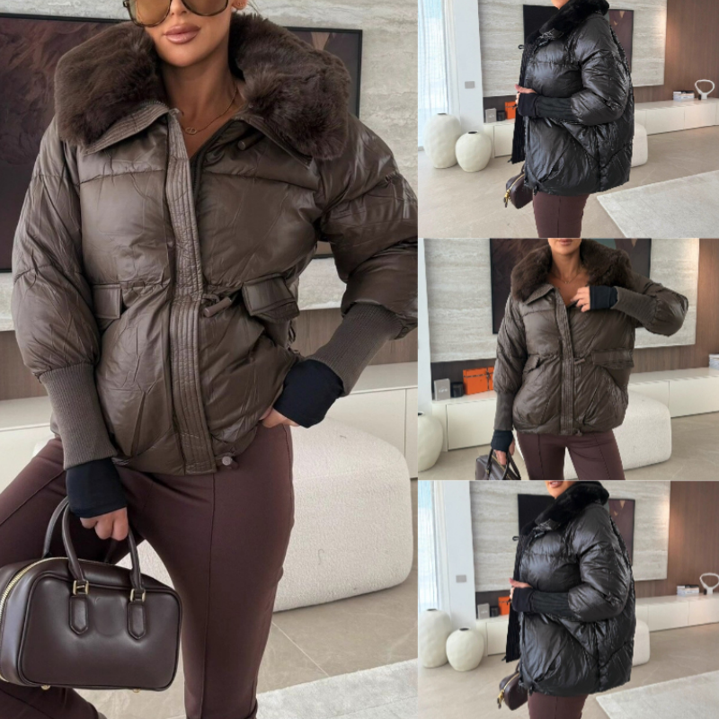 Women's Chic Puffer Jacket with Faux Fur Collar – aimtoyou